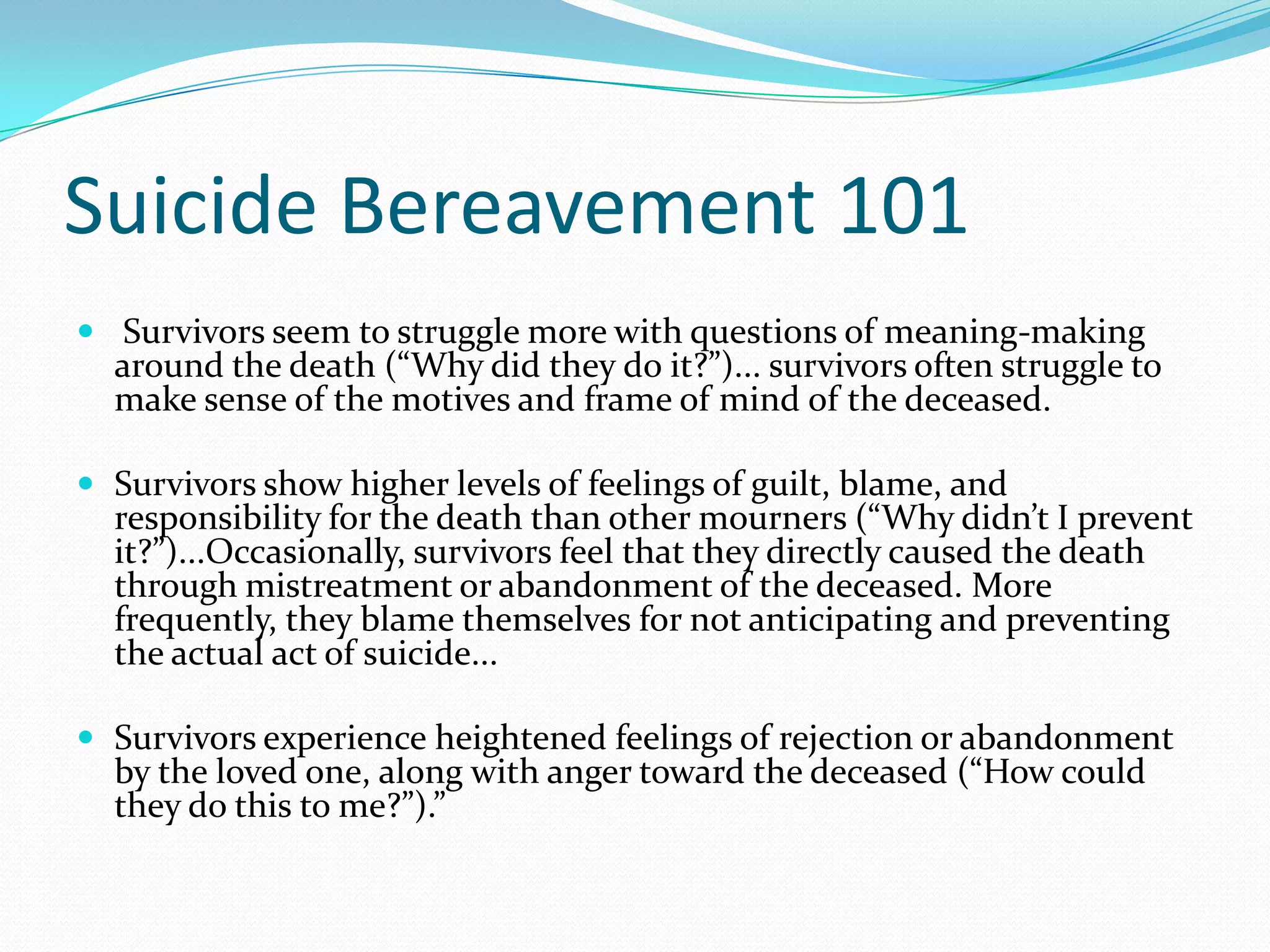Self destructive behaviors and survivors of suicide | PPTX