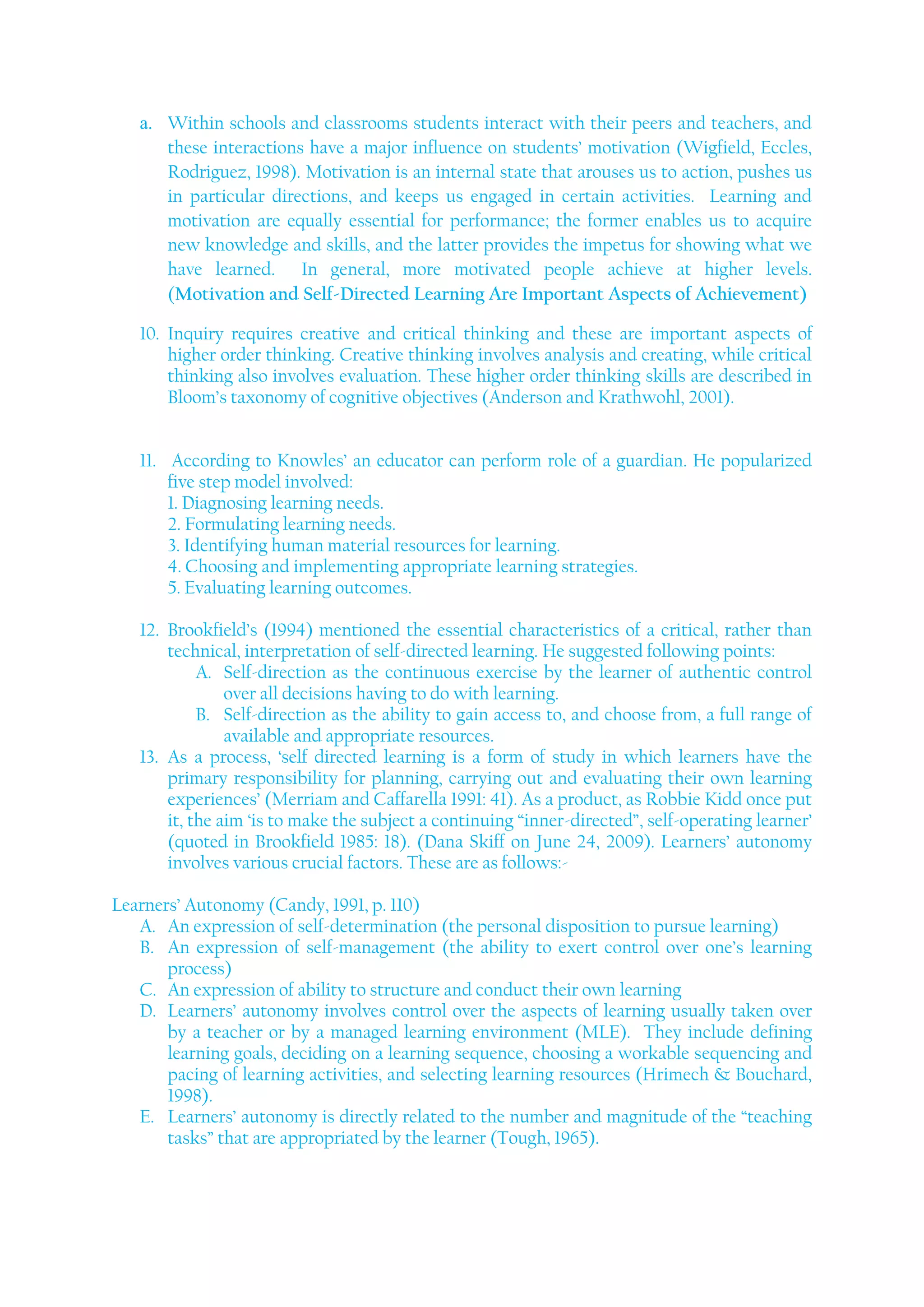 Self directed learning a learner centered approach | PDF