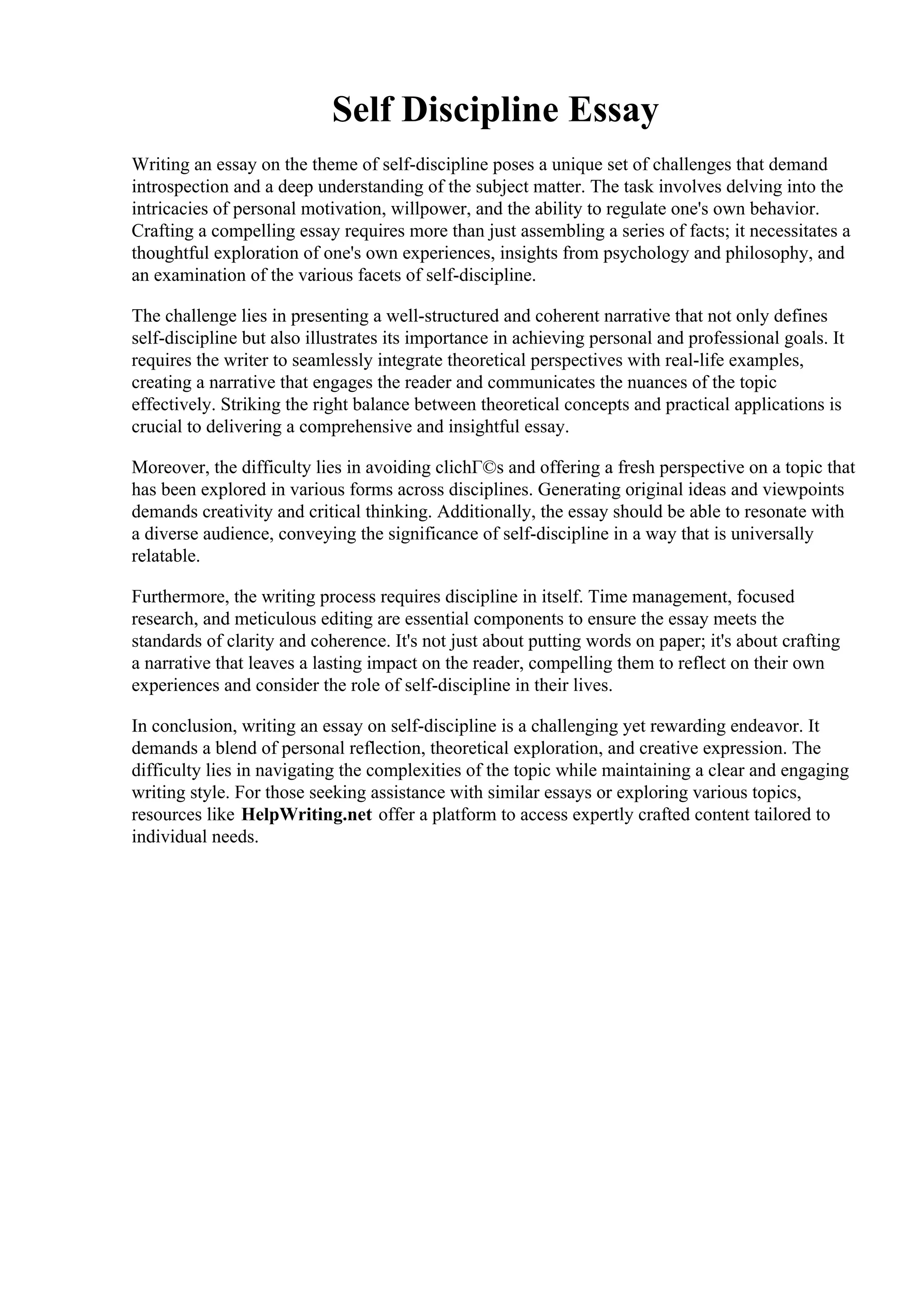 Self Discipline Essay. स्व-अनुशसन और उसक महत्त्व पर नबंध - Essay on ...