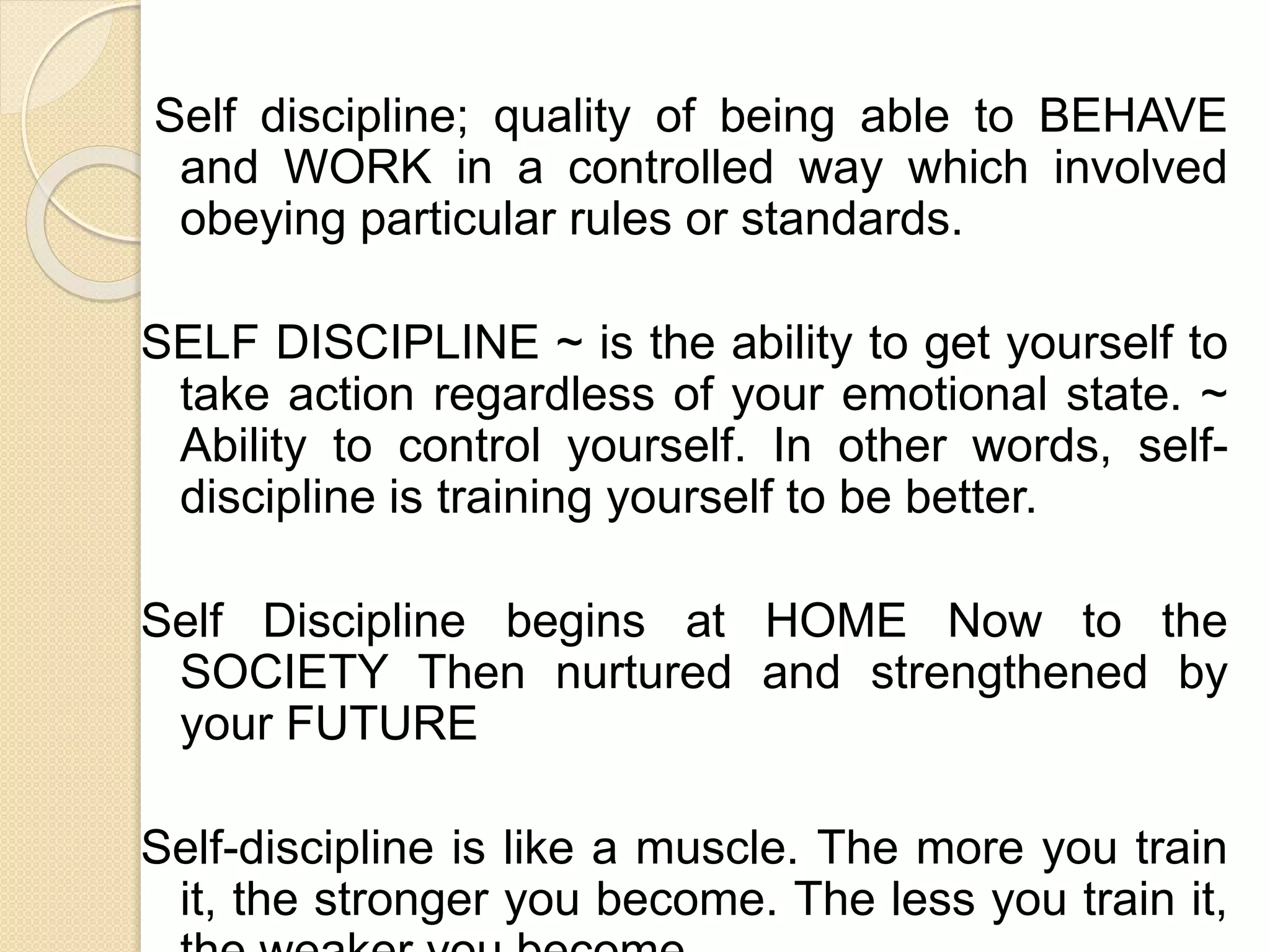 Self discipline in life | PPTX