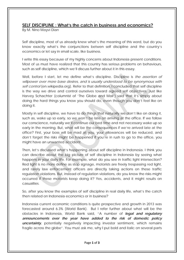 Self discipline: what's the catch in business & economics | PDF