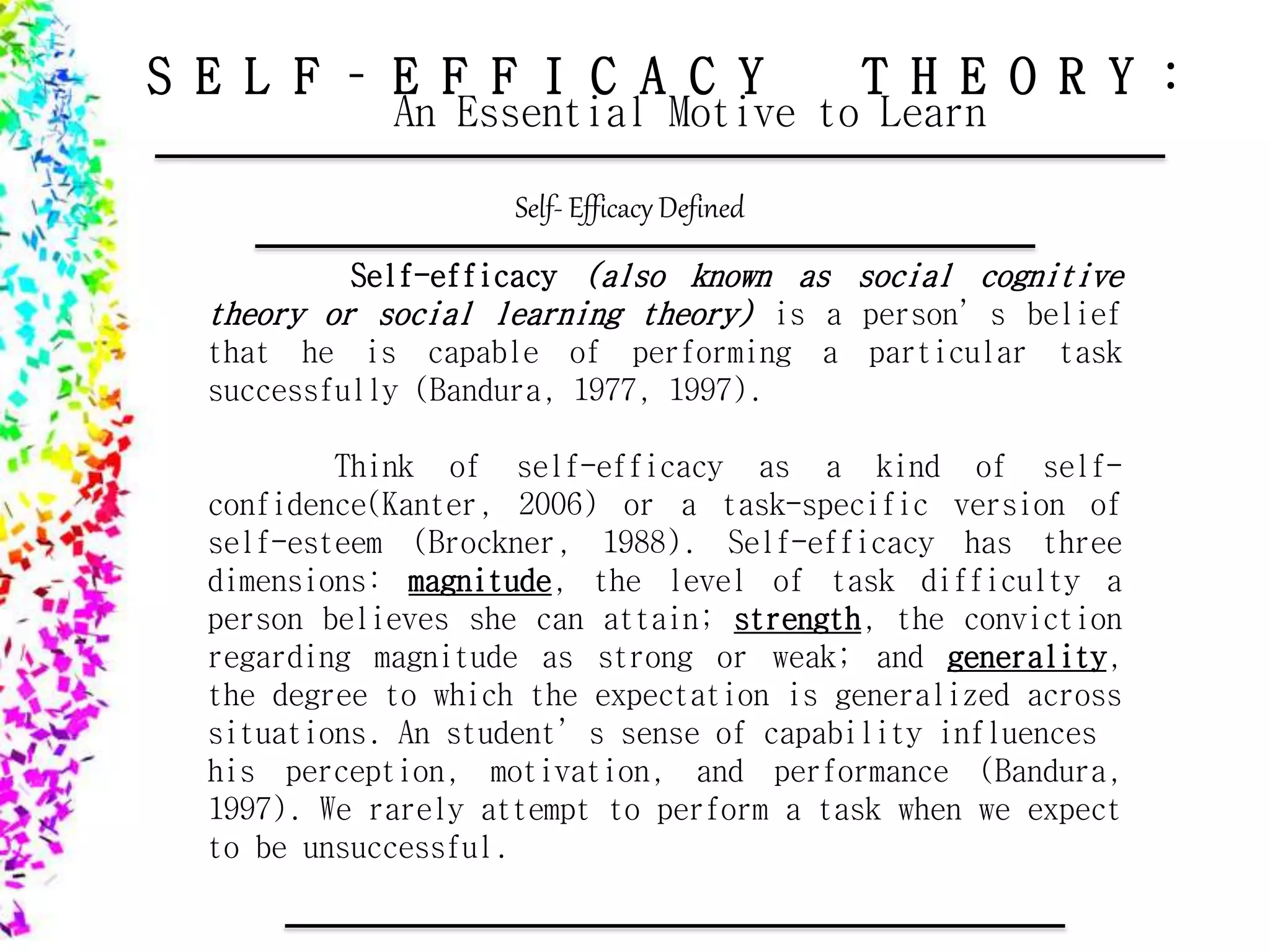 Self efficacy by John Lewis Suguitan | PPTX