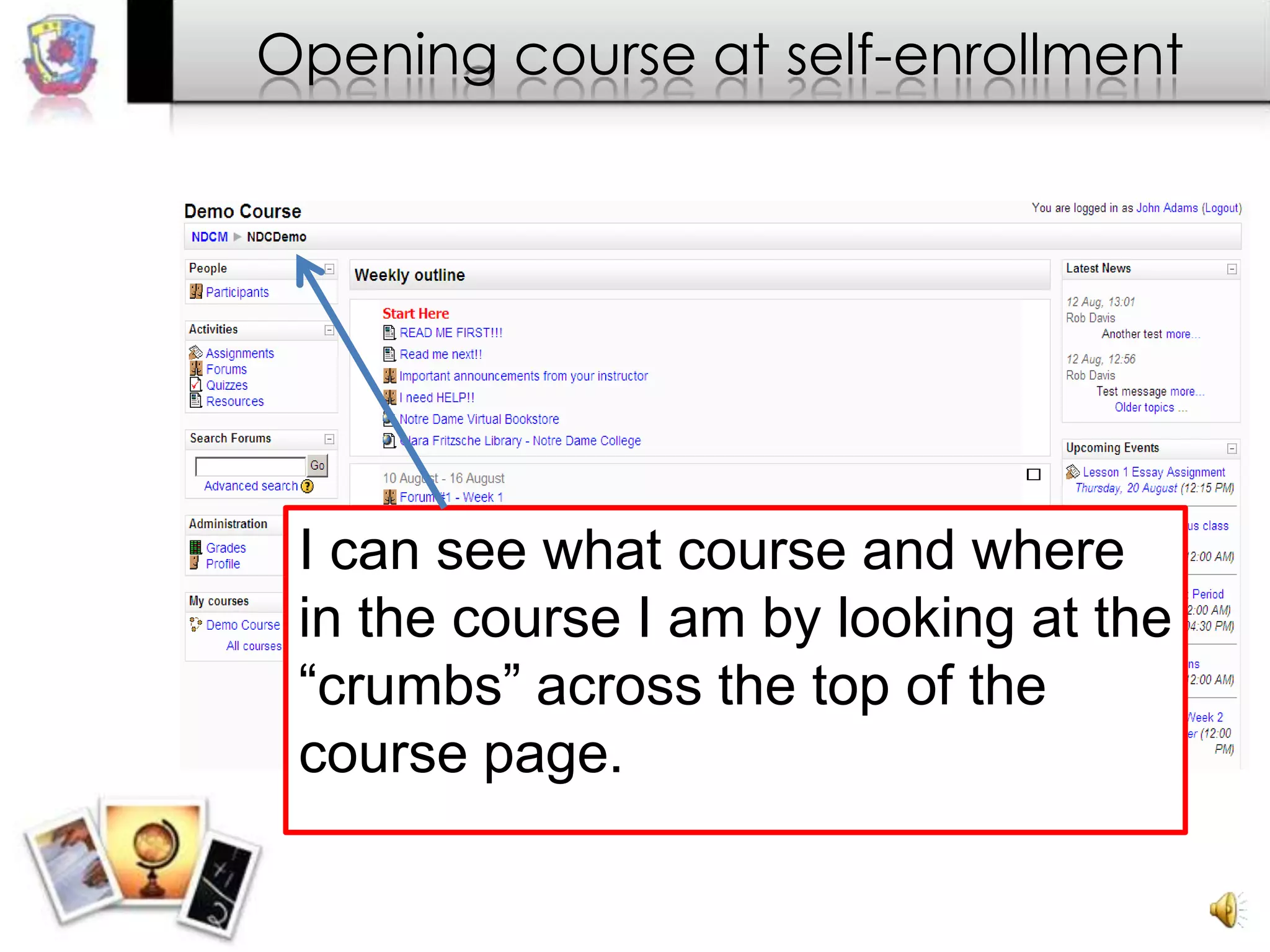 Notre Dame College Moodle Training - Student self-enrollment | PPTX ...