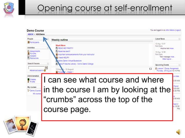 Notre Dame College Moodle Training - Student self-enrollment | PPTX | College Education | Education