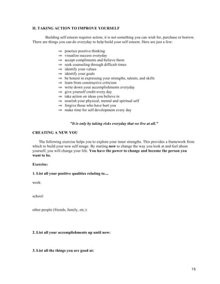 Self Esteem Questionnaire: SOAR Program | PDF