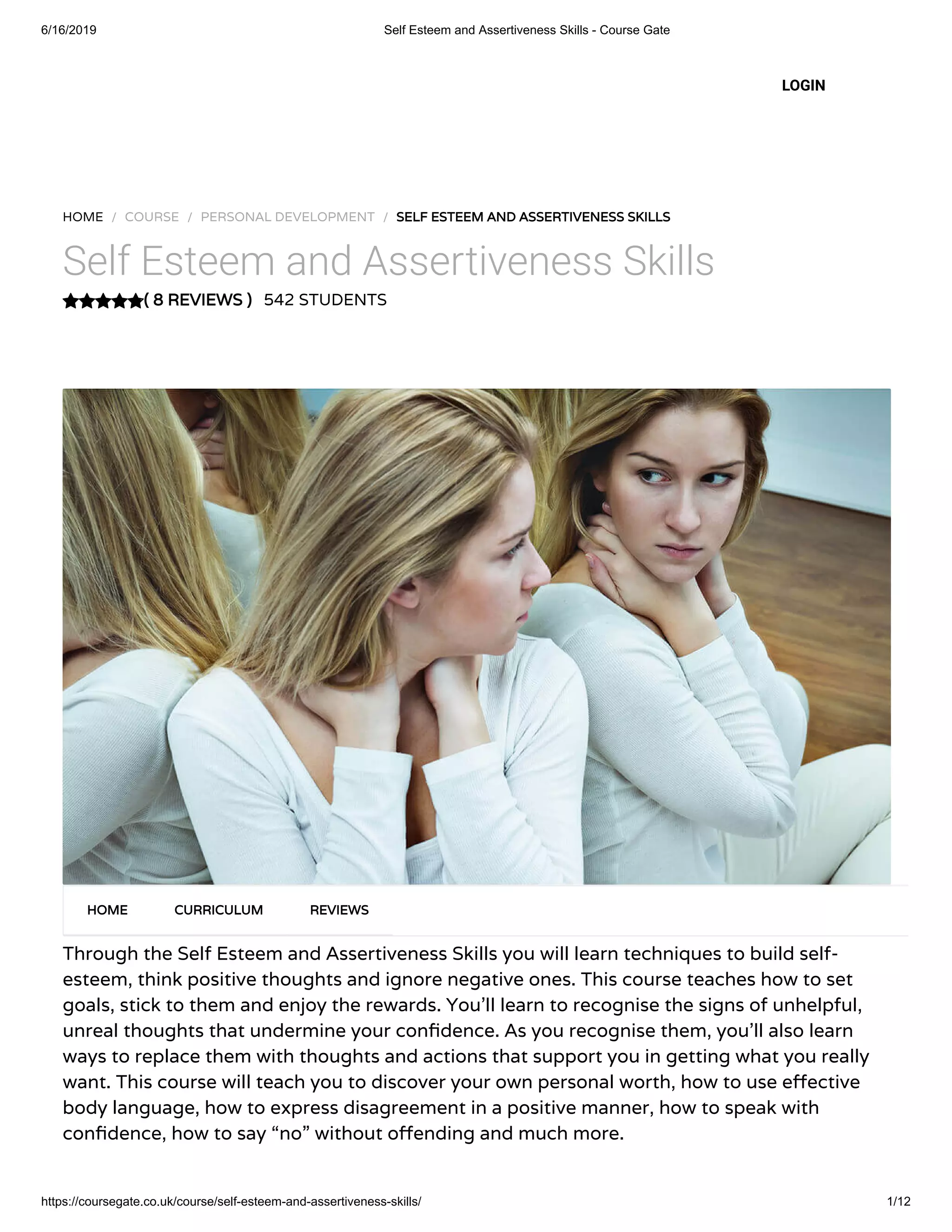 Self Esteem and Assertiveness Skills - Course Gate | PDF