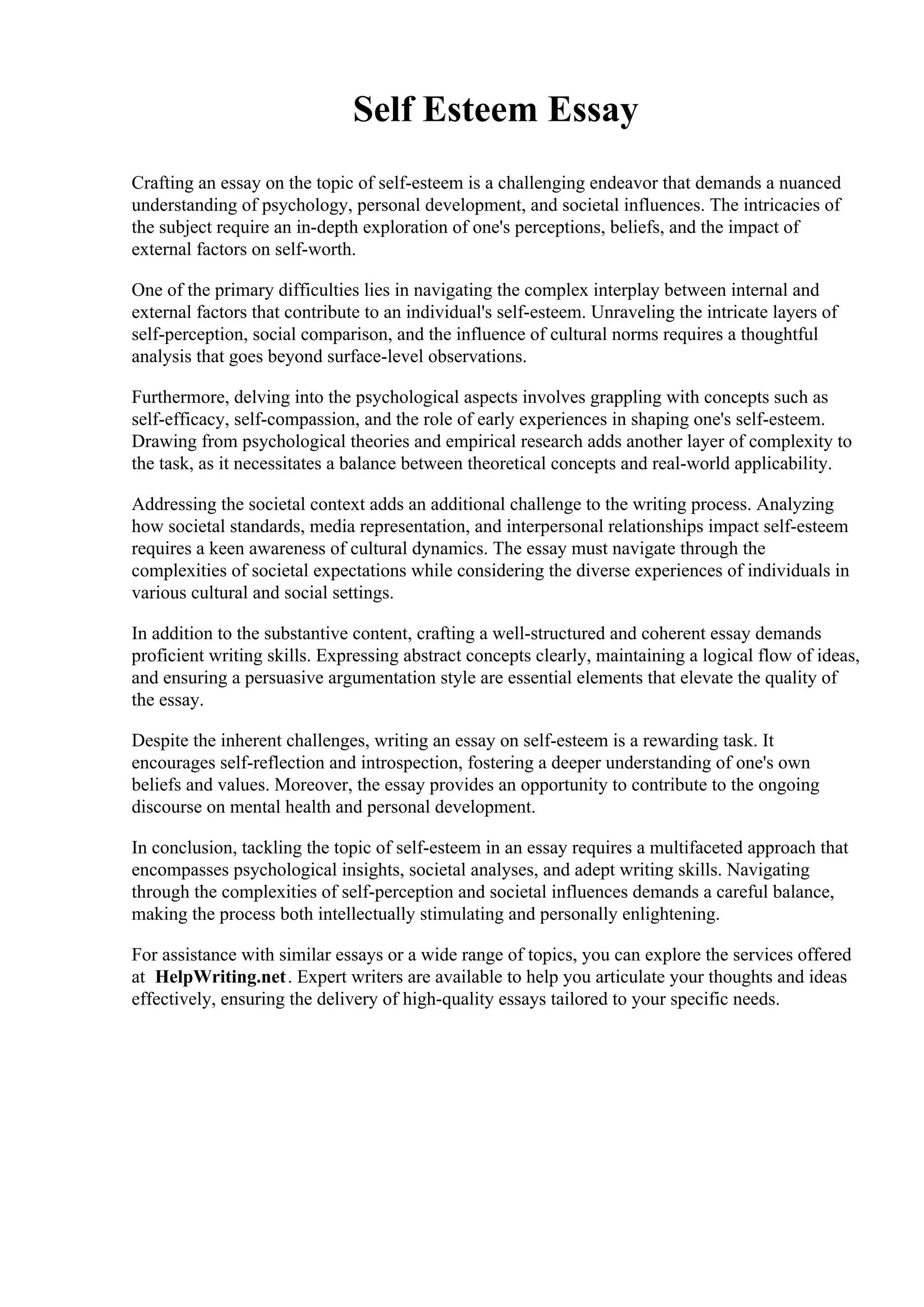 Self Esteem Essay | PDF