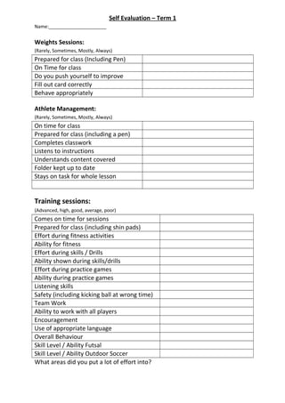 Self evaluation term 1 | DOC | Soccer | Sports