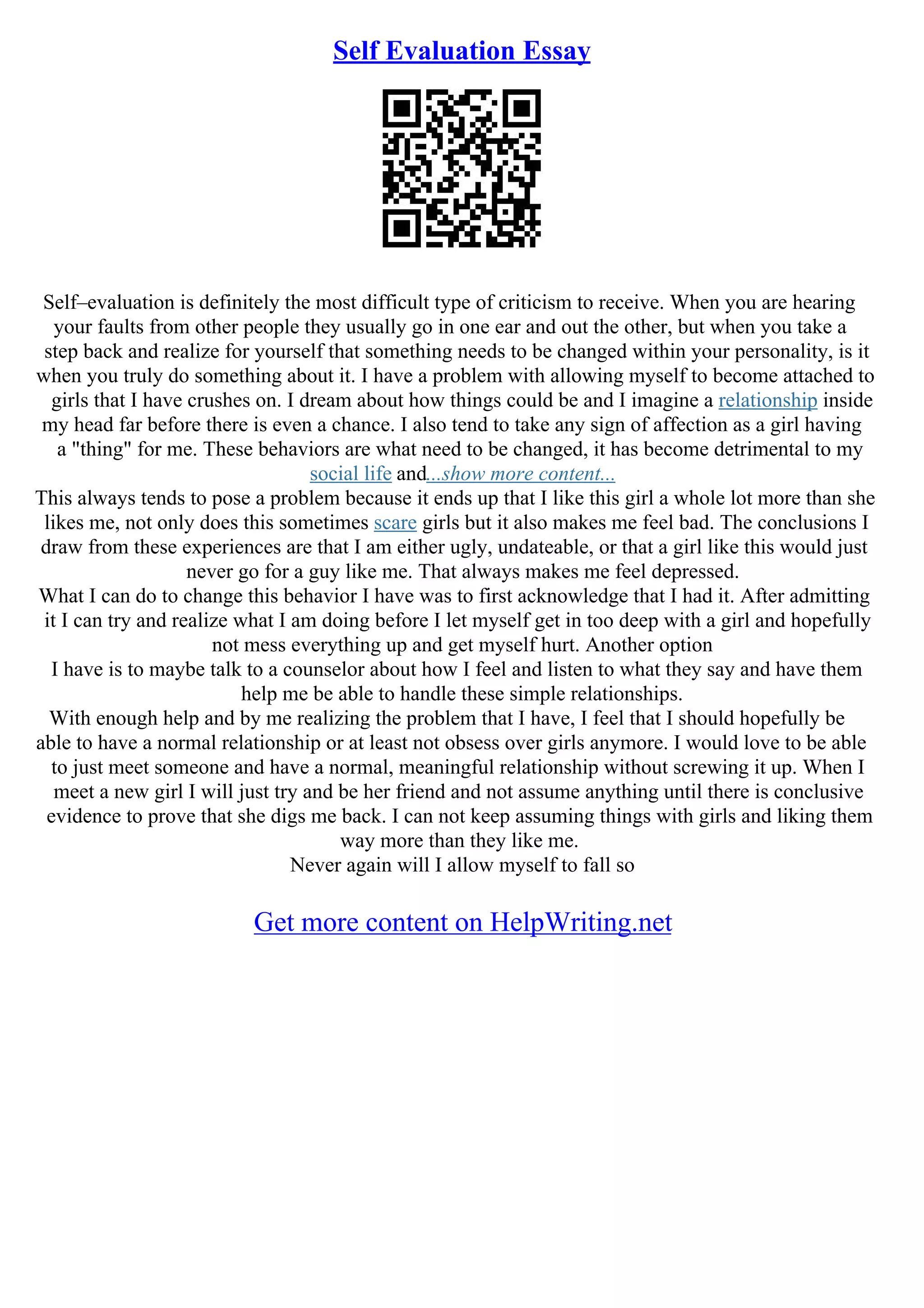 Self Evaluation Essay | PDF | Free Download