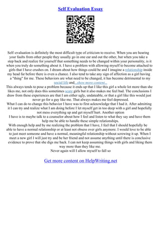 Self Evaluation Essay | PDF