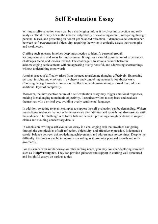 Self Evaluation Essay.pdf | Educational Assessment | Education