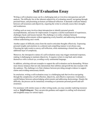 Self Evaluation Essay. Evaluation Essay Template - 5 Free Samples ...