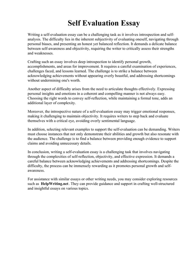 Self Evaluation Essay. Evaluation Essay Template - 5 Free Samples ...