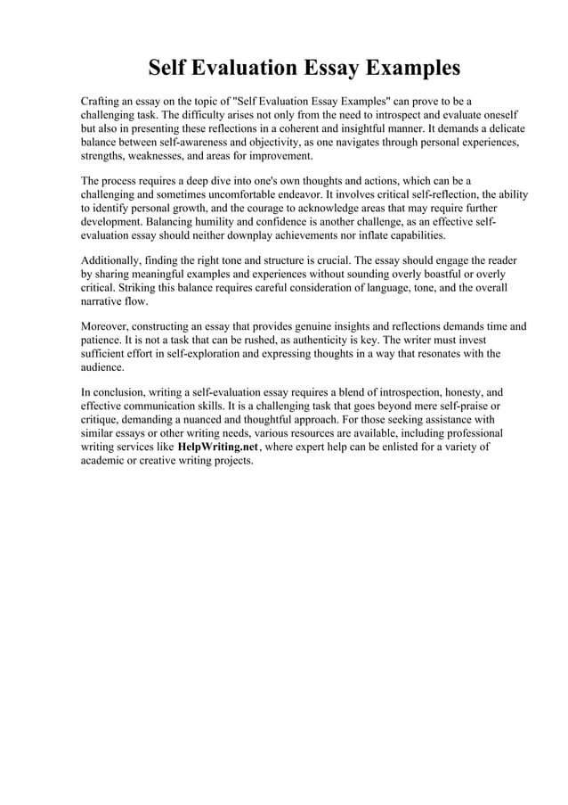 Self Evaluation Essay Examples. Self evaluation essay examples. How to ...