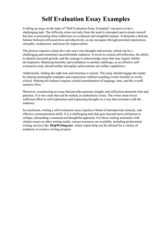 Self Evaluation Essay Examples. Self evaluation essay examples. How to ...