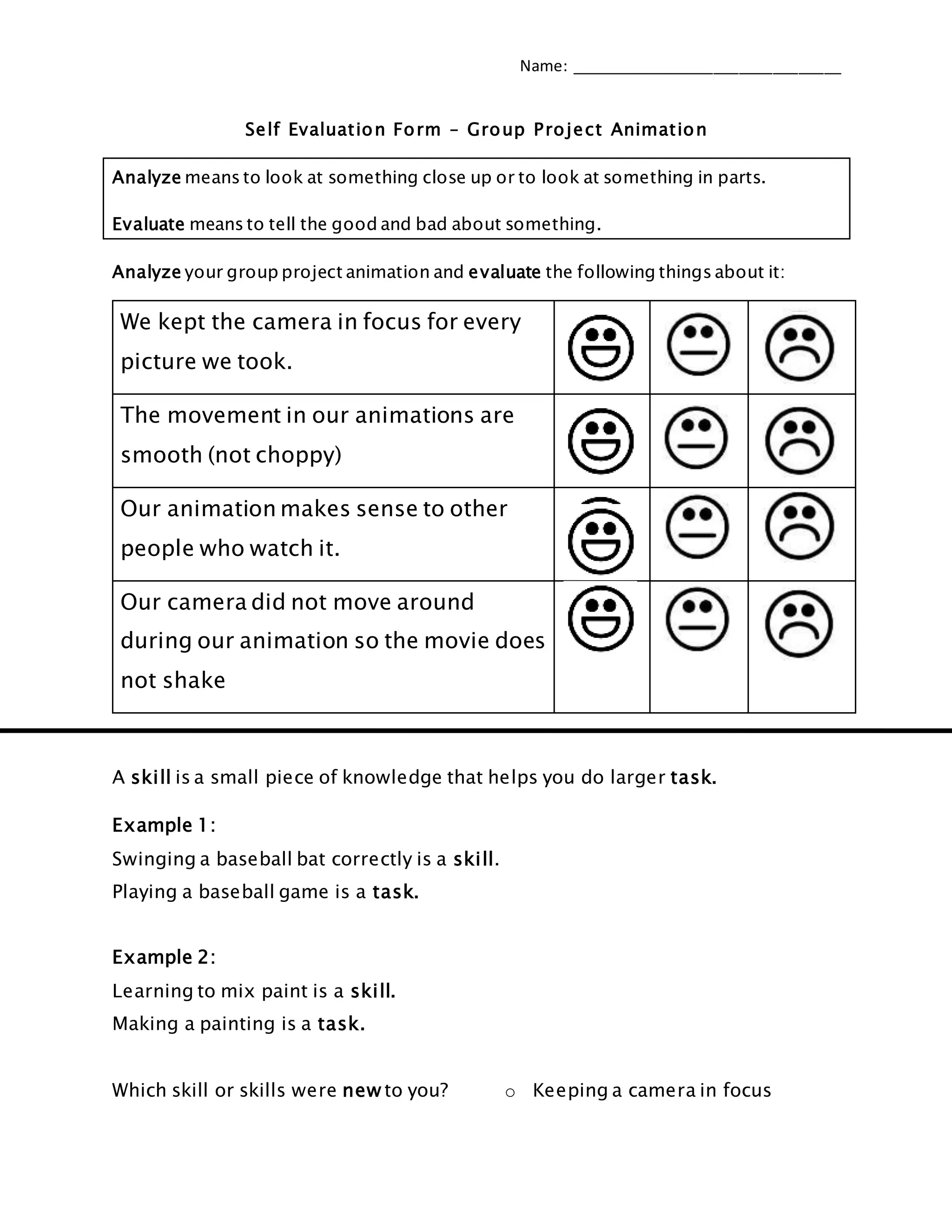 Self evaluation form group animation | DOCX