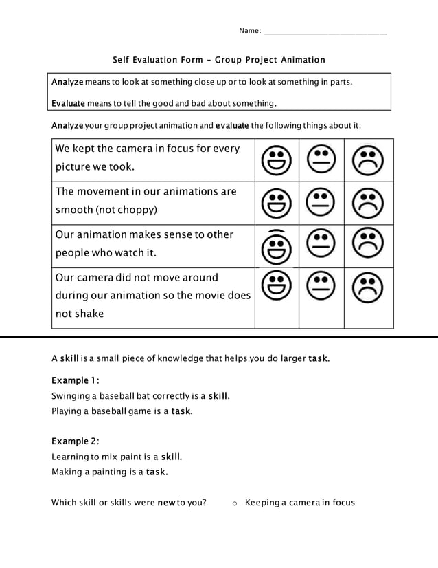 Self evaluation form group animation | DOCX