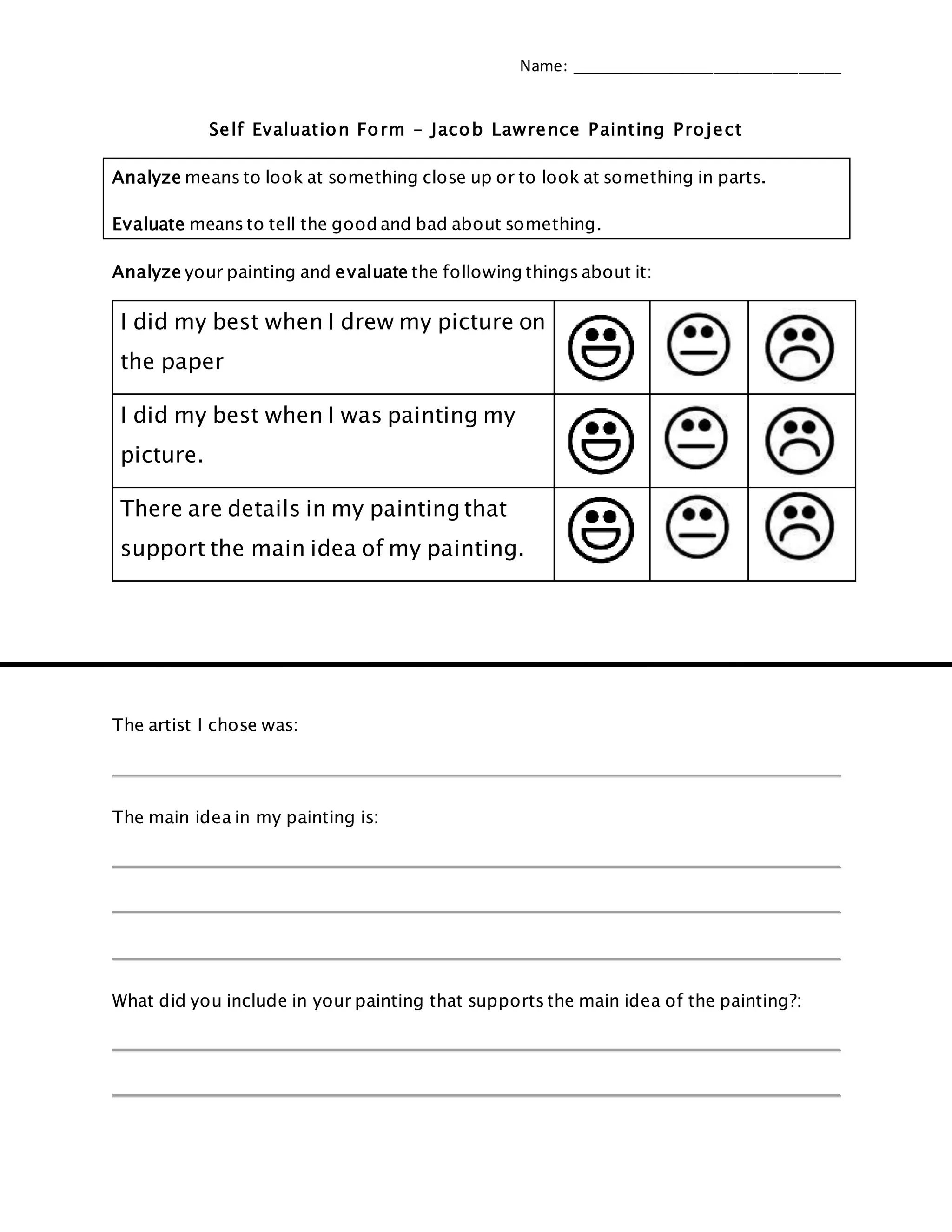 Self evaluation form jacob lawrence | DOCX | Arts and Crafts | Hobbies ...