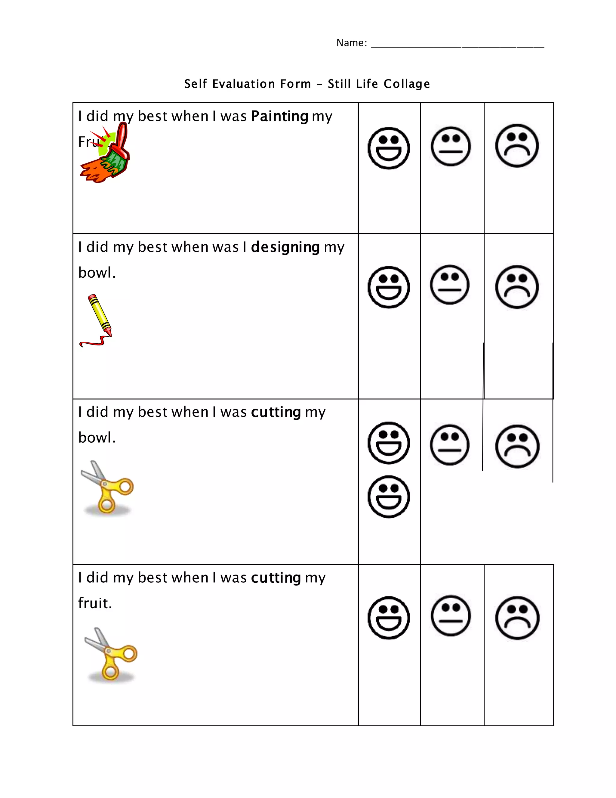 Self evaluation form still life | PDF