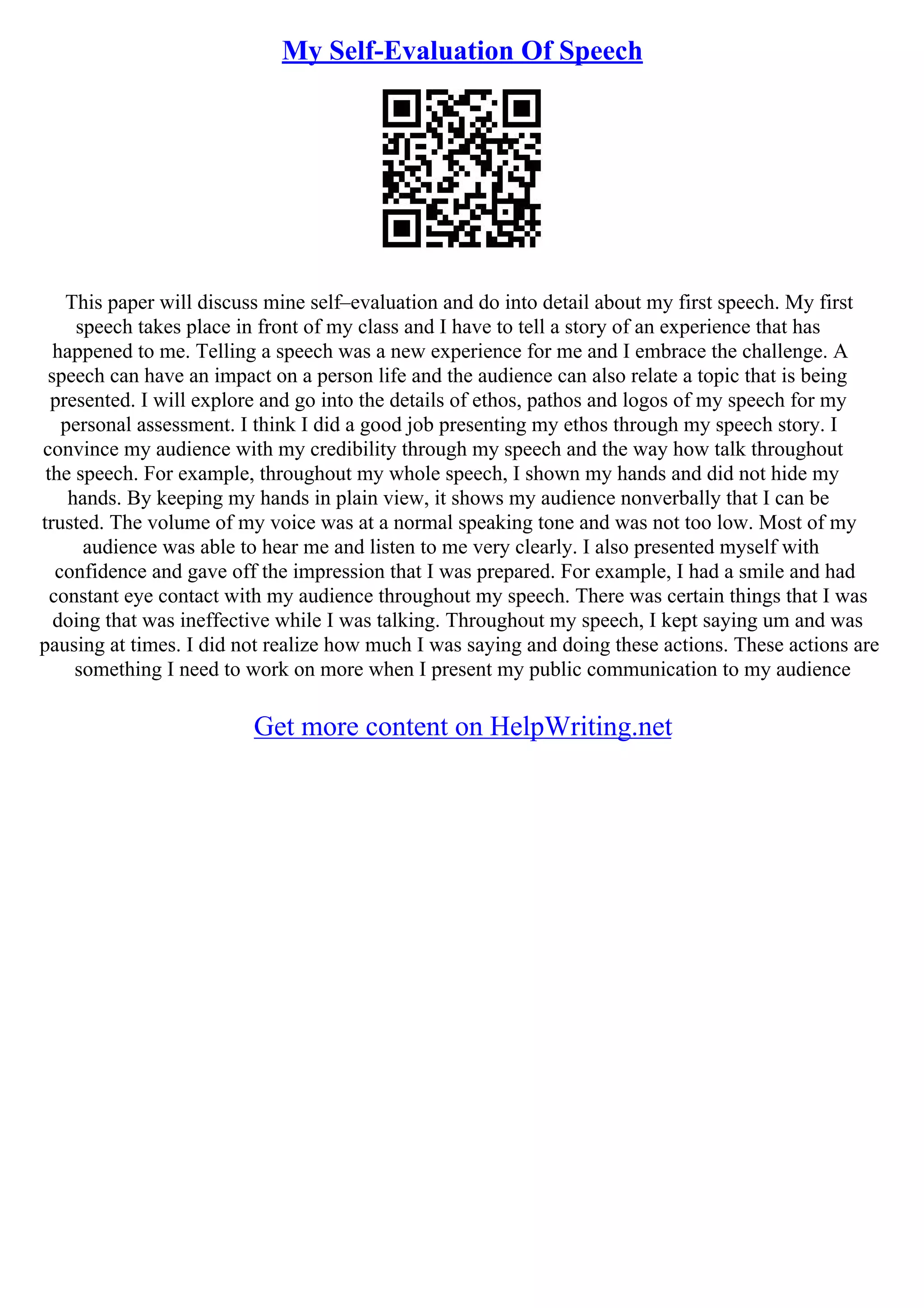 Self Evaluation Sample Essay | PDF
