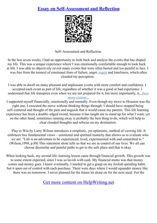 Self Evaluation Sample Essay | PDF