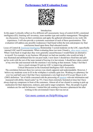 Self Evaluation Sample Essay | PDF
