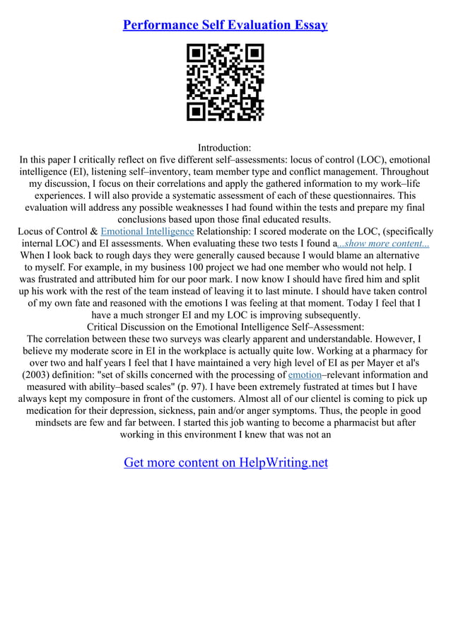 Self Evaluation Sample Essay | PDF