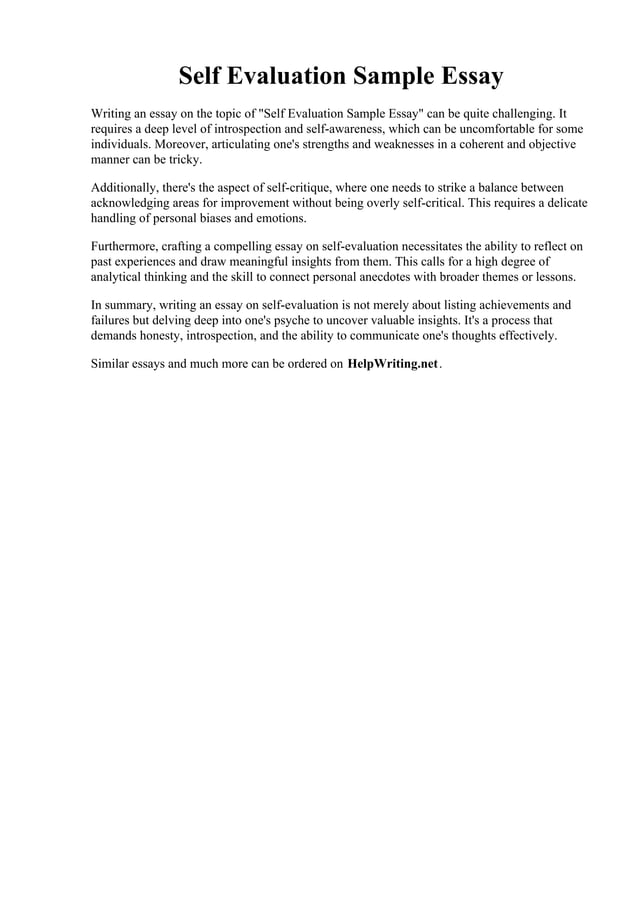 Self Evaluation Sample Essay. sample self evaluation essay parent ...