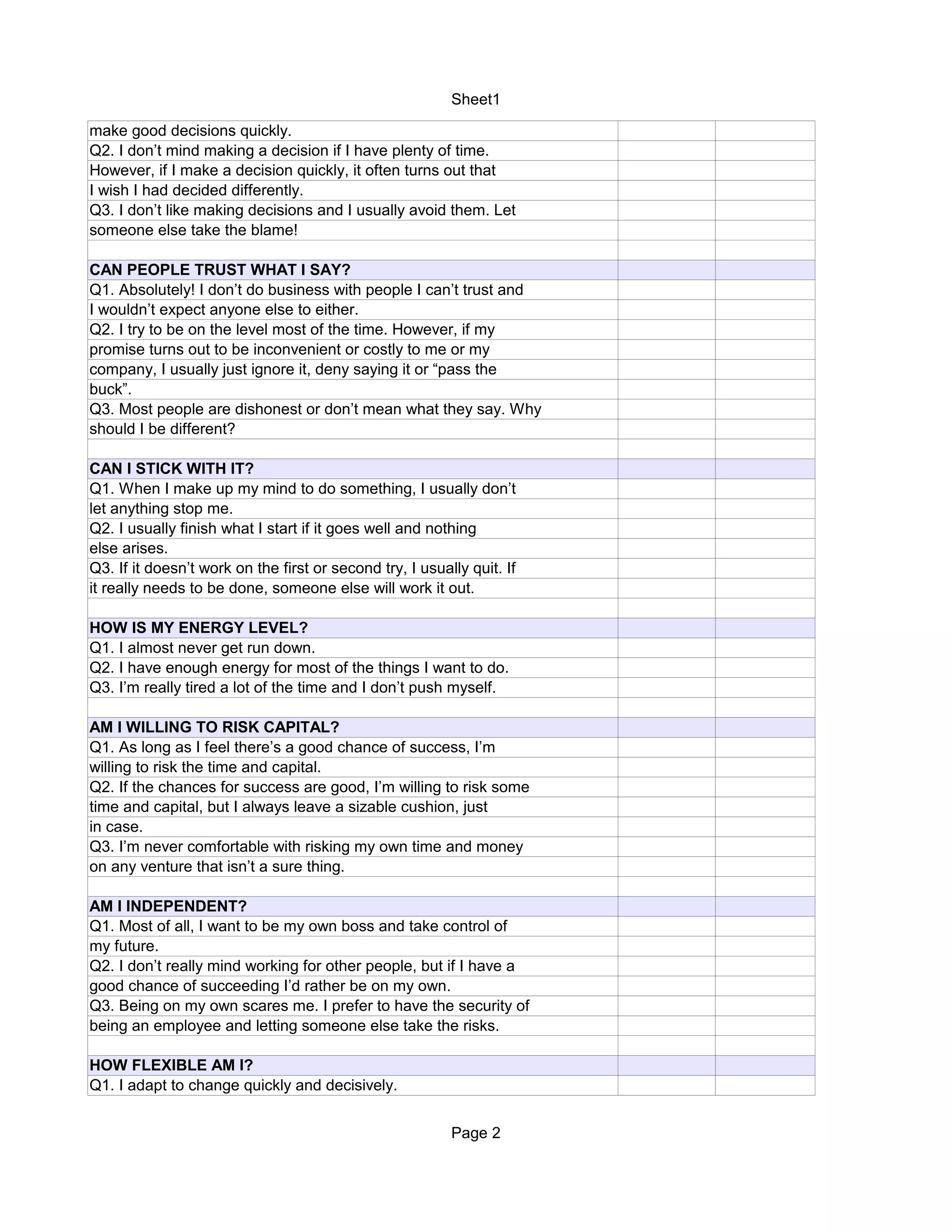 Self evaluation worksheet | PDF