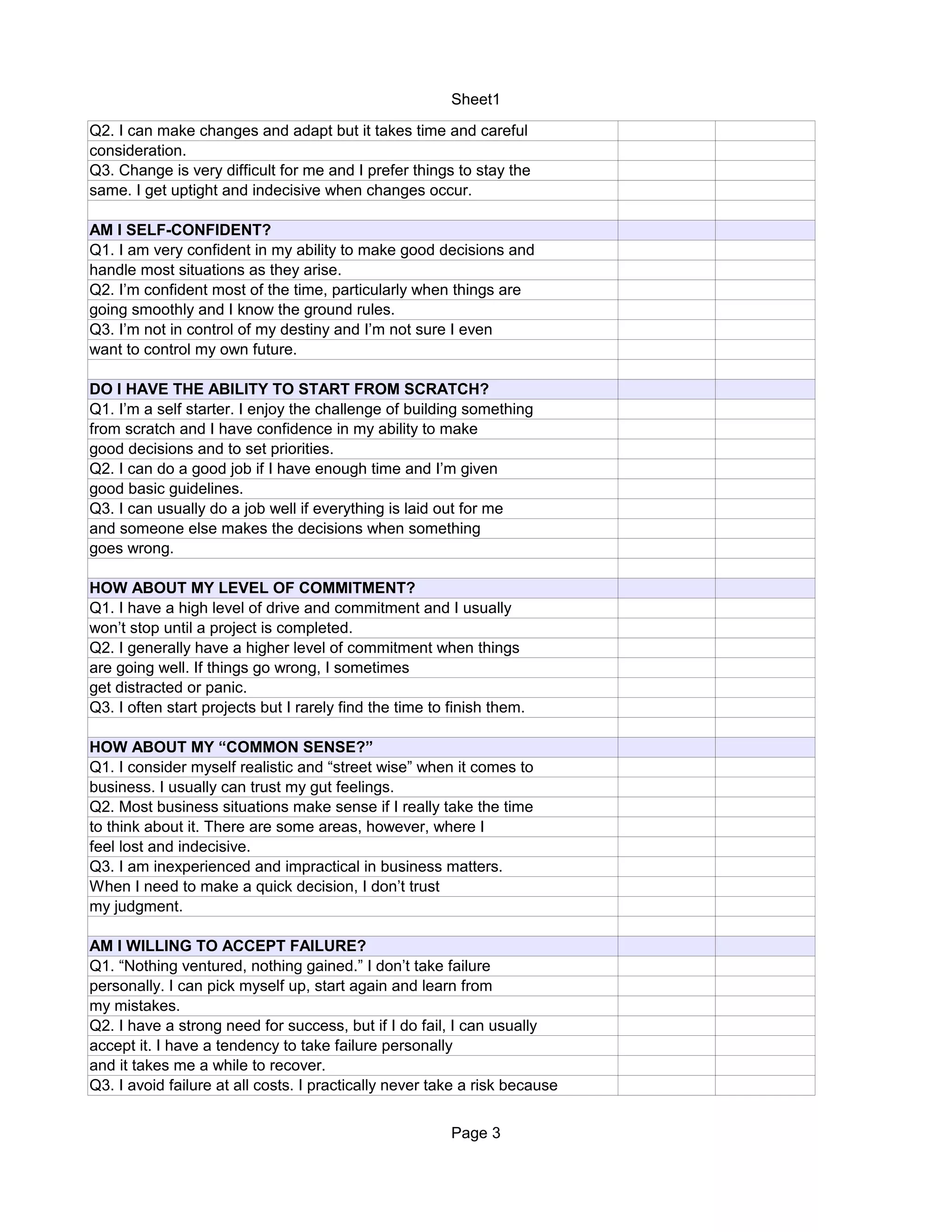 Self evaluation worksheet | PDF