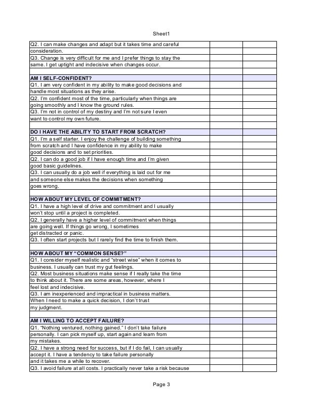 Self evaluation worksheet
