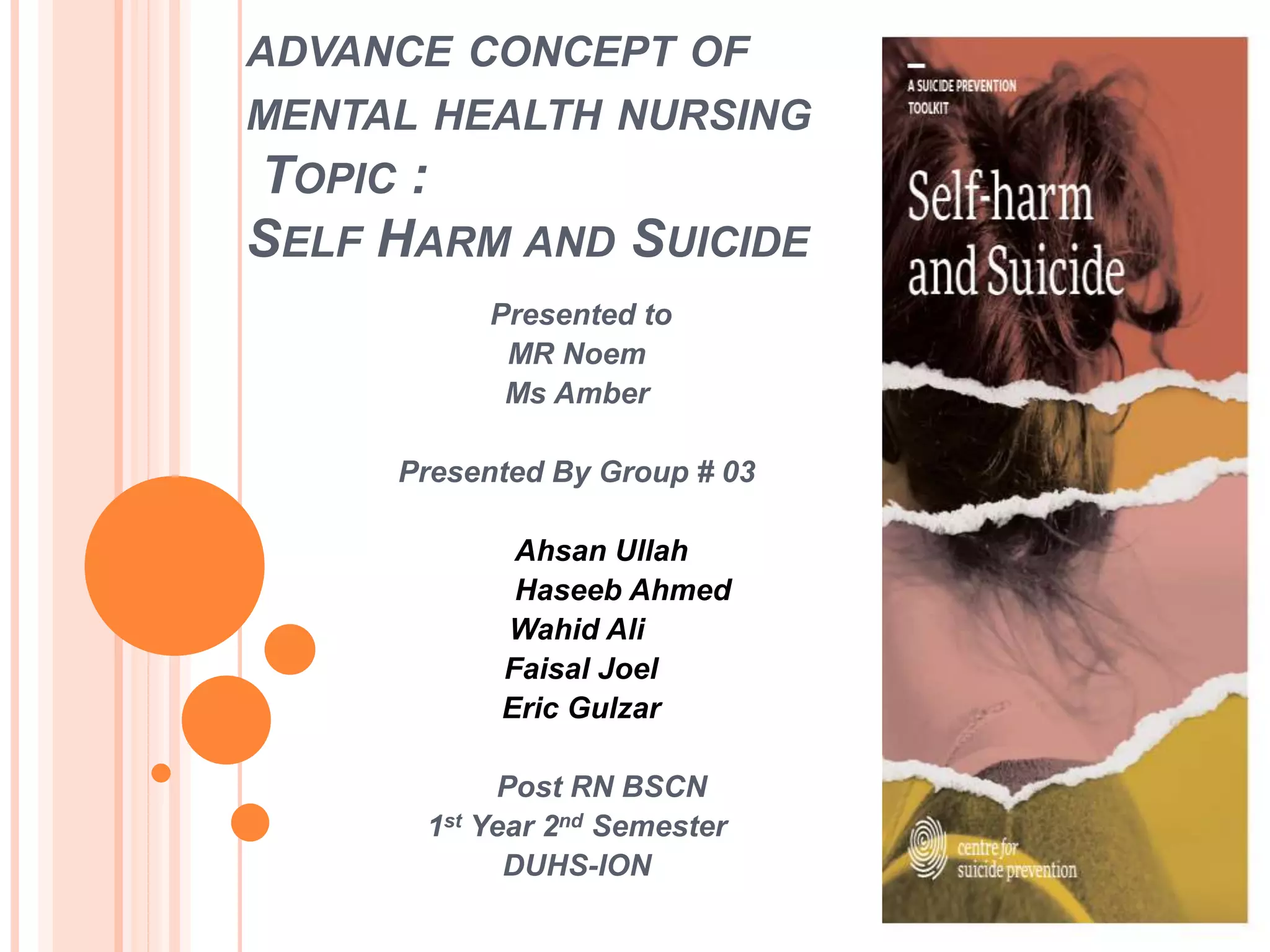 Self harm and suicide | PPTX