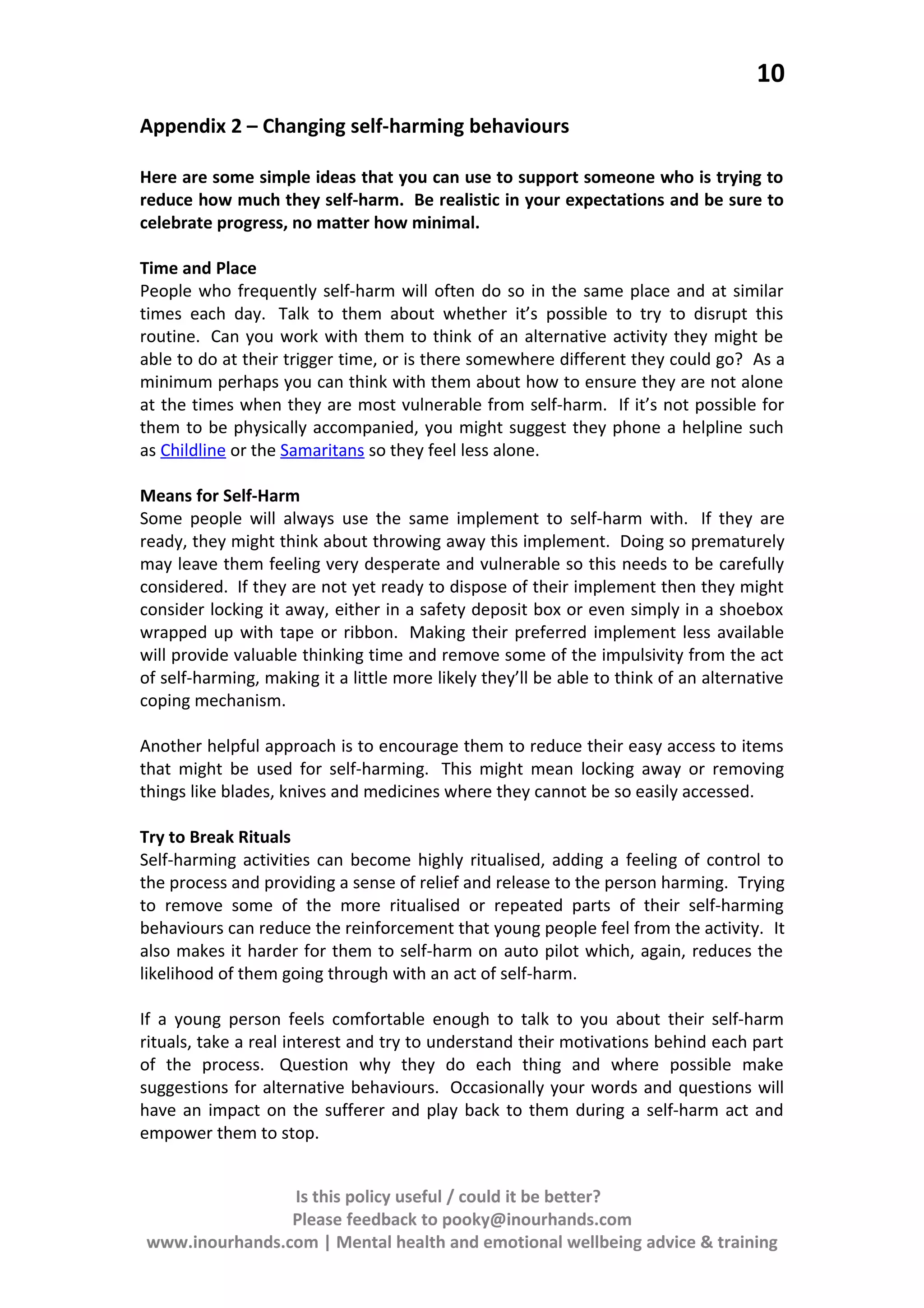 Self harm model policy for schools | DOC