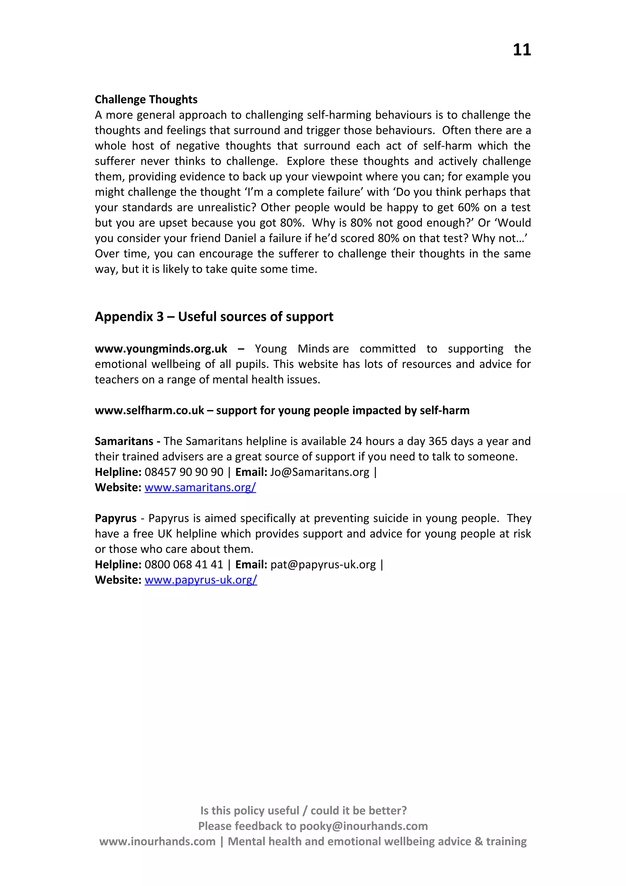 Self harm model policy for schools | DOC