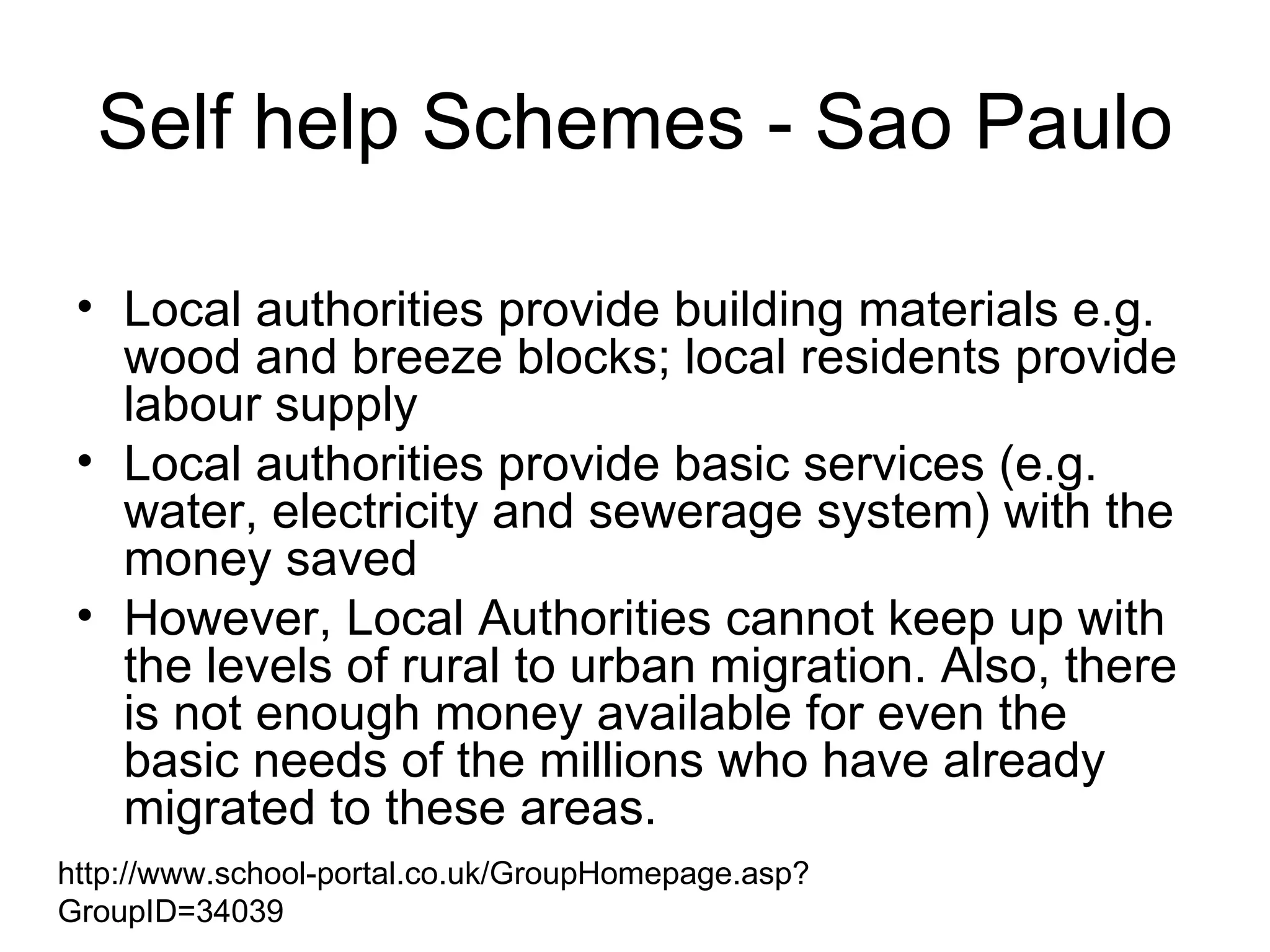 Self-help schemes in shanty towns in Brazil | PPT