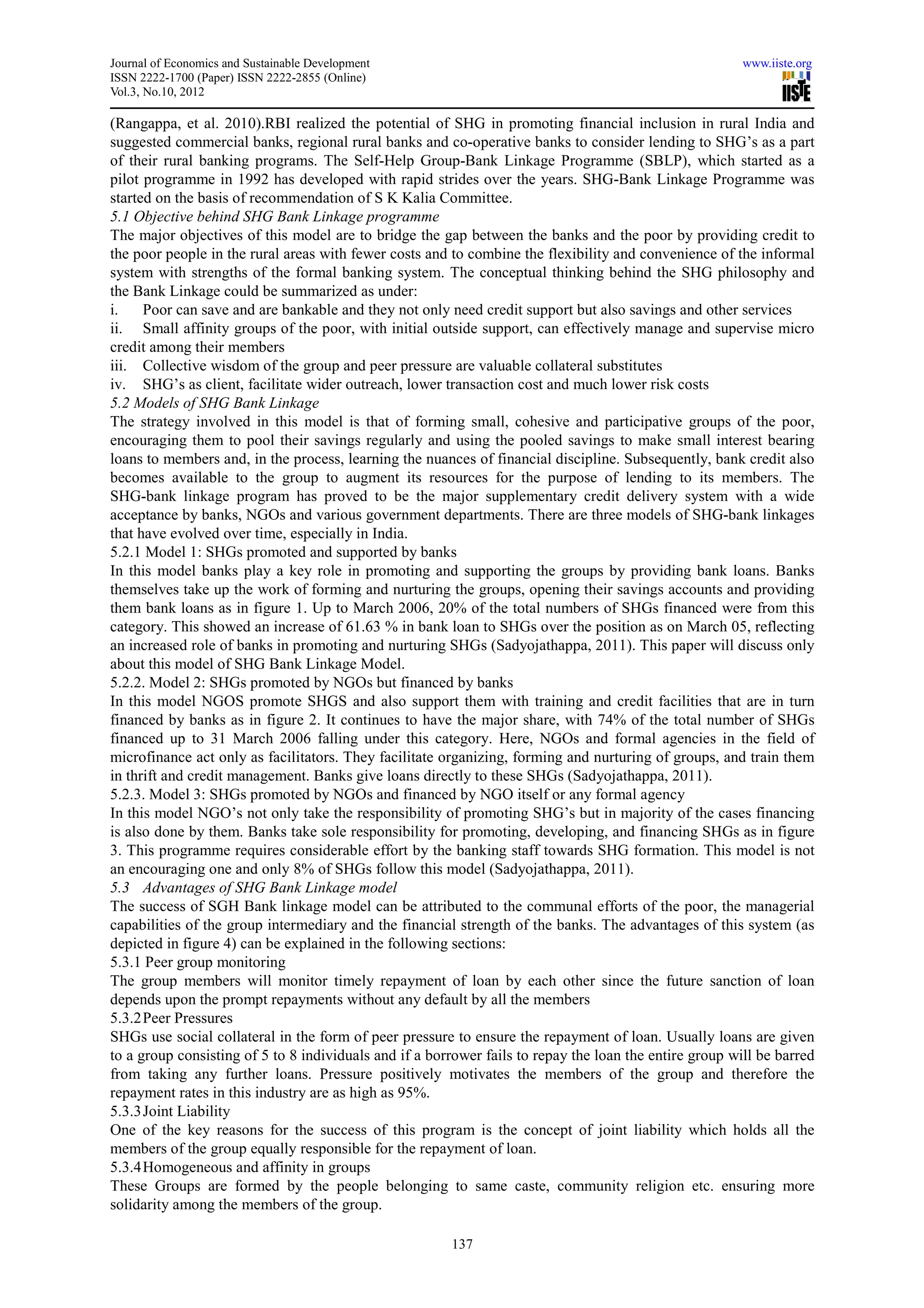 Self help group (shg) bank linkage model - a viable tool for financial ...