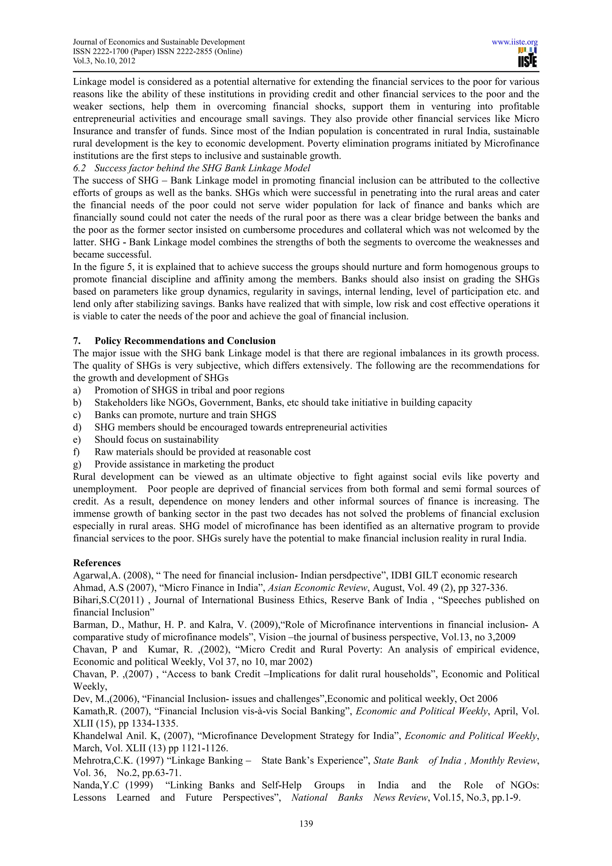 Self help group (shg) bank linkage model - a viable tool for financial ...