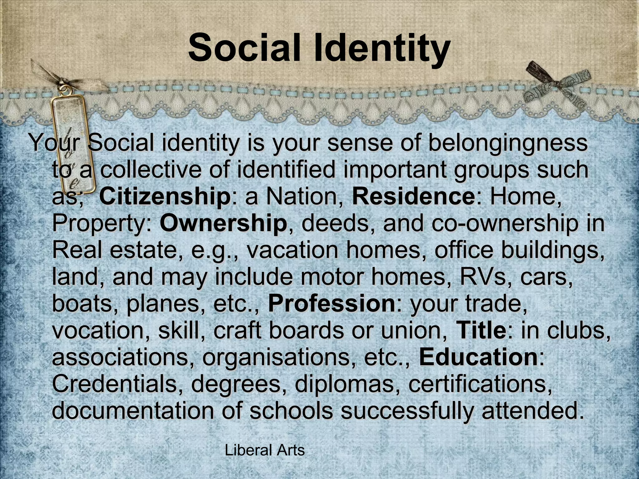SELF AND IDENTITY: SOCIAL PSYCHOLOGY | PPT