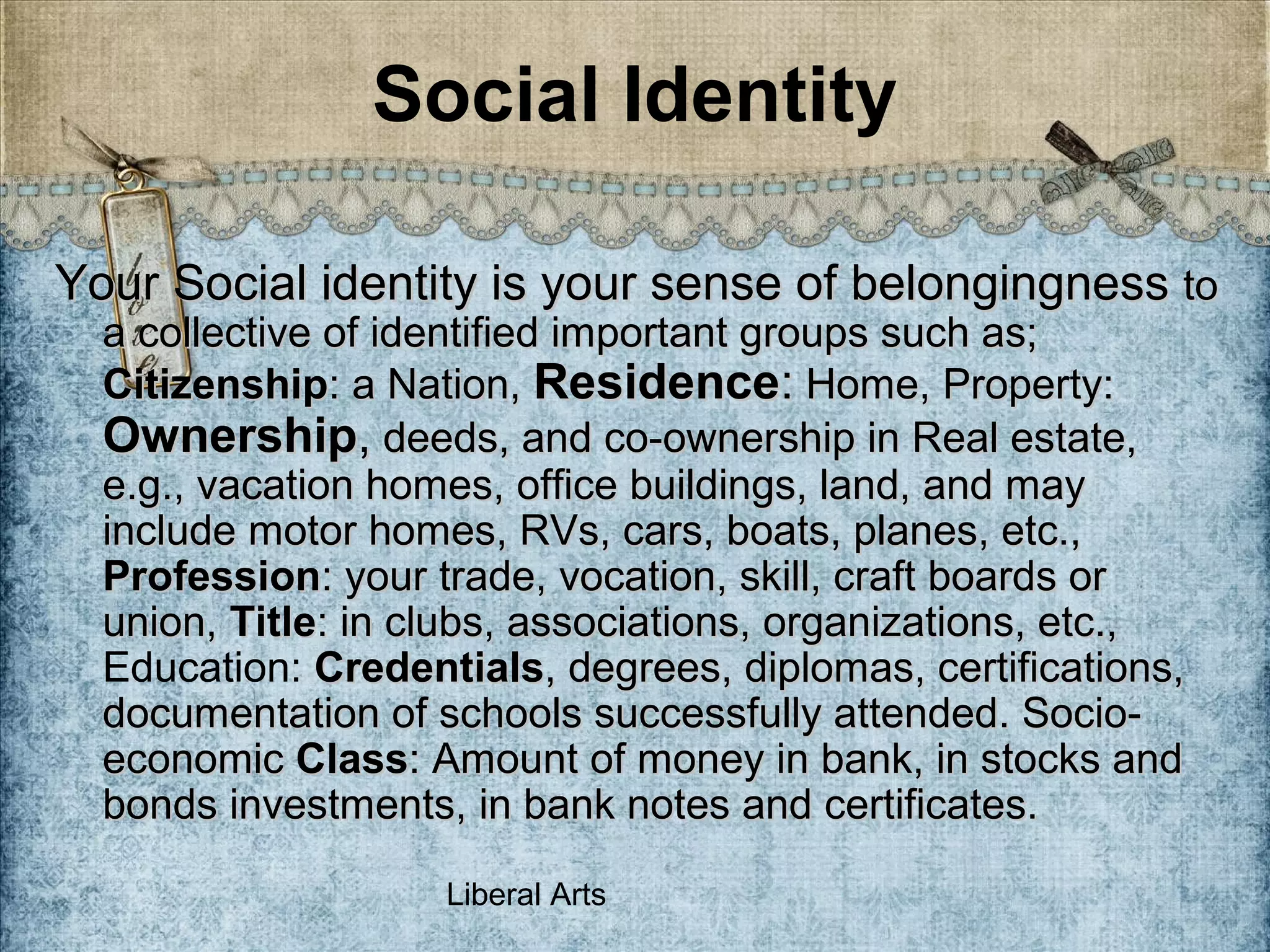 Self and Identity - A Freshman Course - Social Psychology | PPT