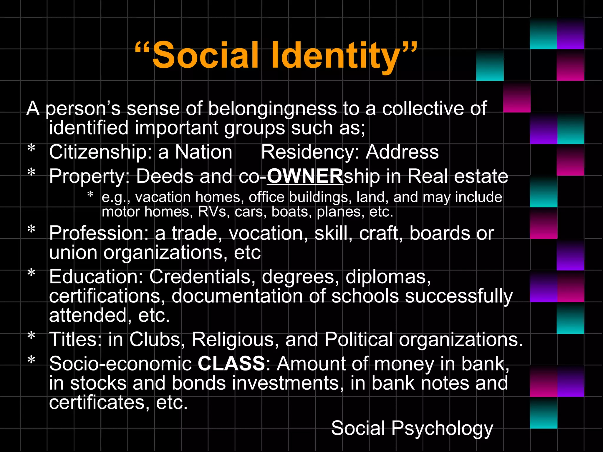 Self and Identity - Definitions - Civil identity - Family Identity ...