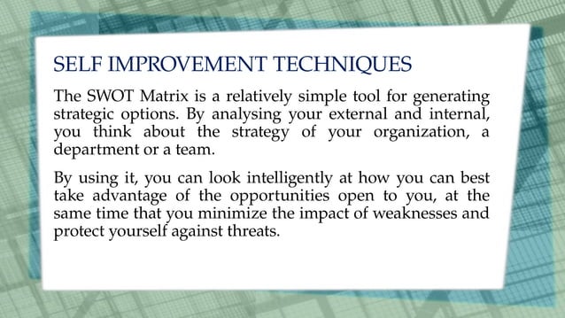 Self Improvements for College Students through SWOT Analysis | PPTX