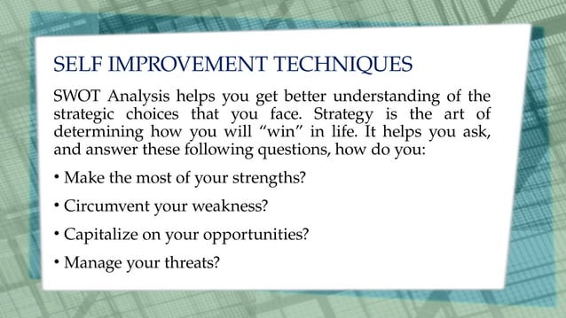 Self Improvements for College Students through SWOT Analysis | PPTX