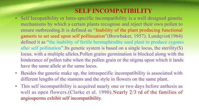 Self incompatibility in Flowers of Angiosperms | PPT