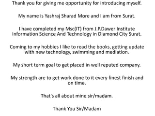 Self Introduction in Interview | PPTX