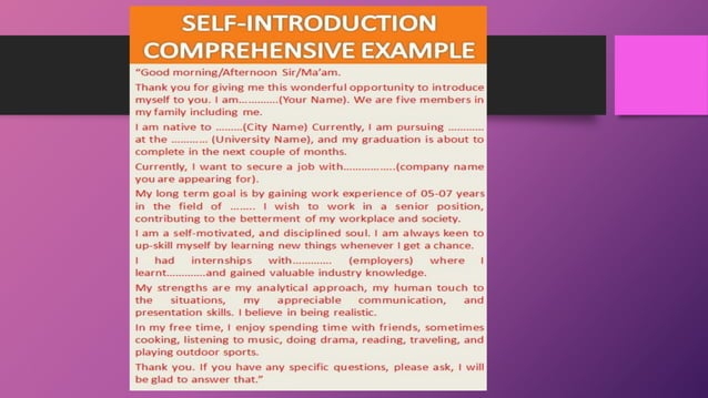 How to write a Self introduction | PDF | Resume Writing and Advice | Job Search
