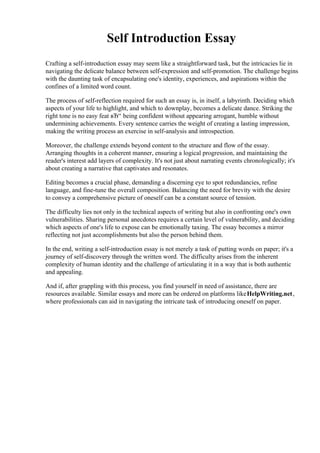 Self Introduction Essay. Morrisville State College | PDF
