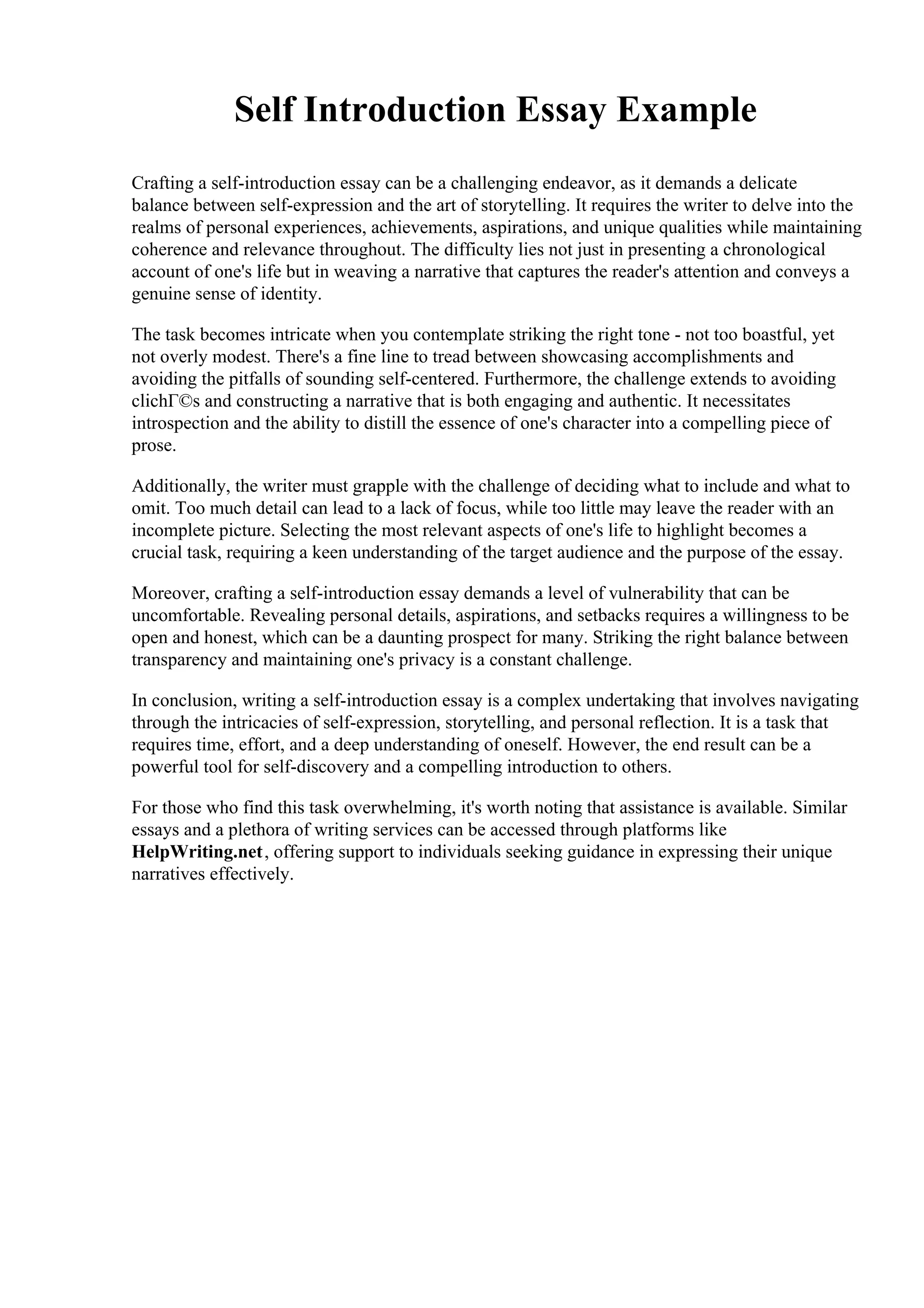 Self Introduction Essay Example | PDF