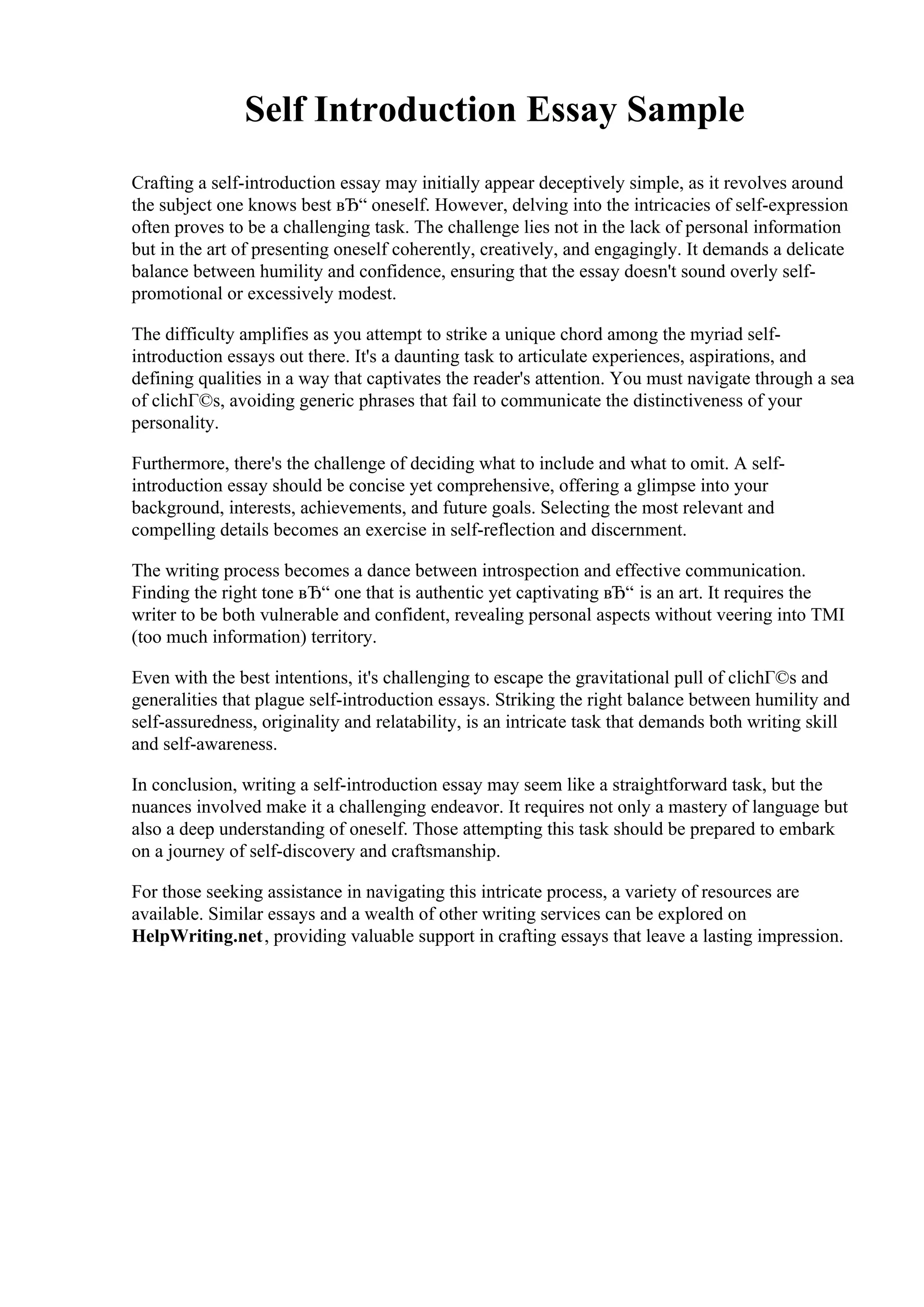 Self Introduction Essay Sample | PDF Self Introduction Essay Sample | PDF