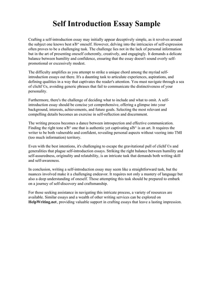 Self Introduction Essay Sample. Southwestern Michigan College | PDF