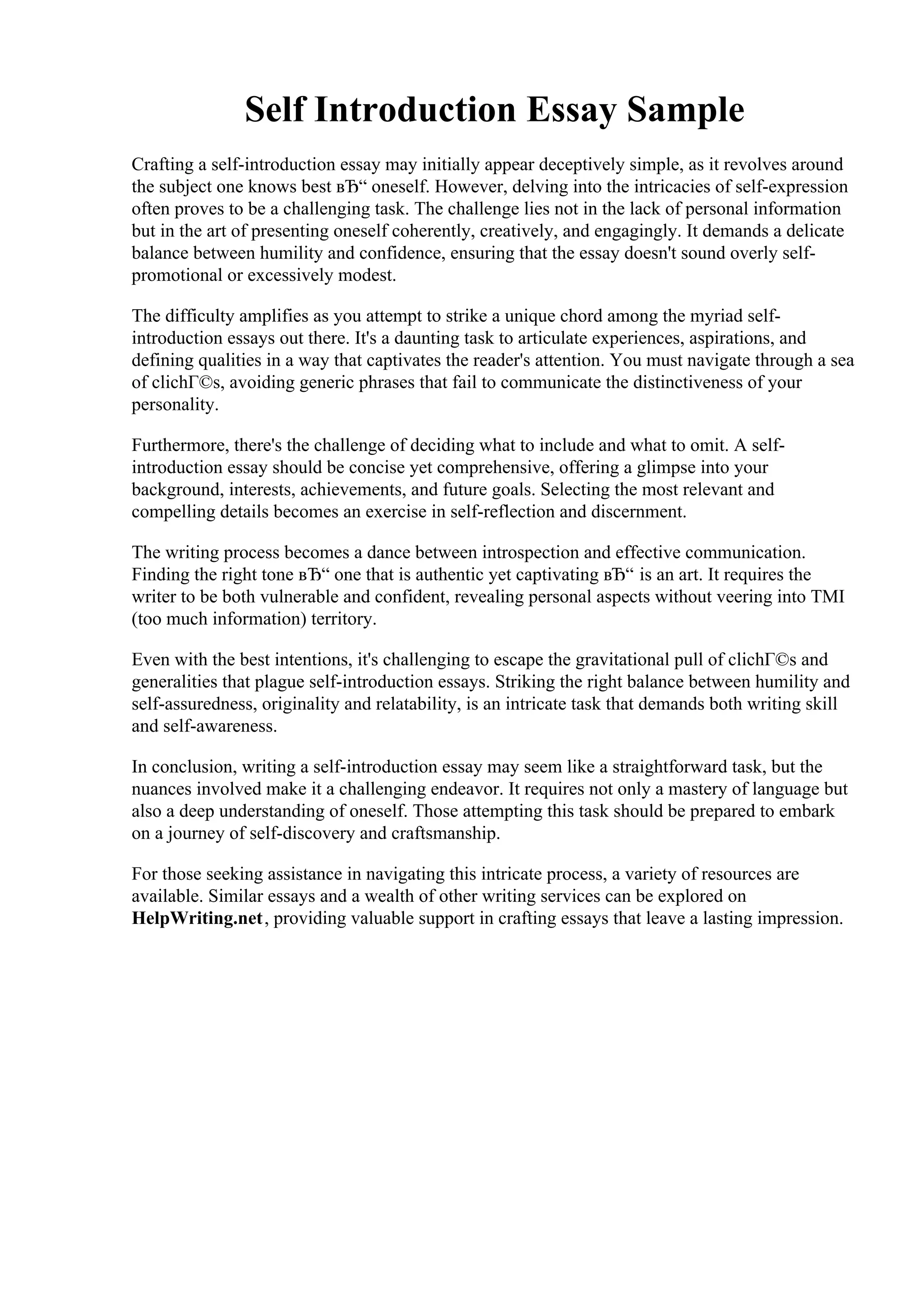 Self Introduction Essay Sample | PDF